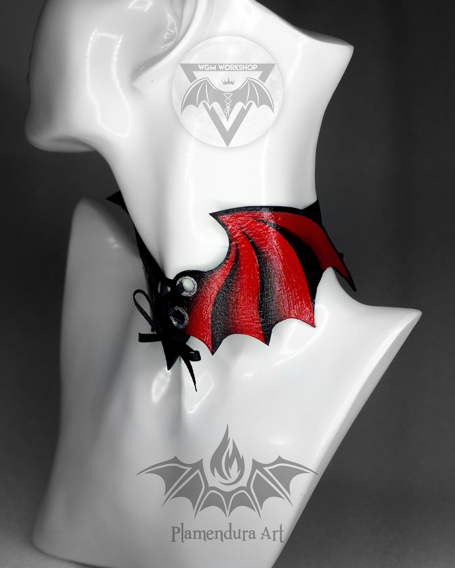 RED BAT WINGS Corset Choker Handmade & Hand-painted Gothic Dark Artwork ...