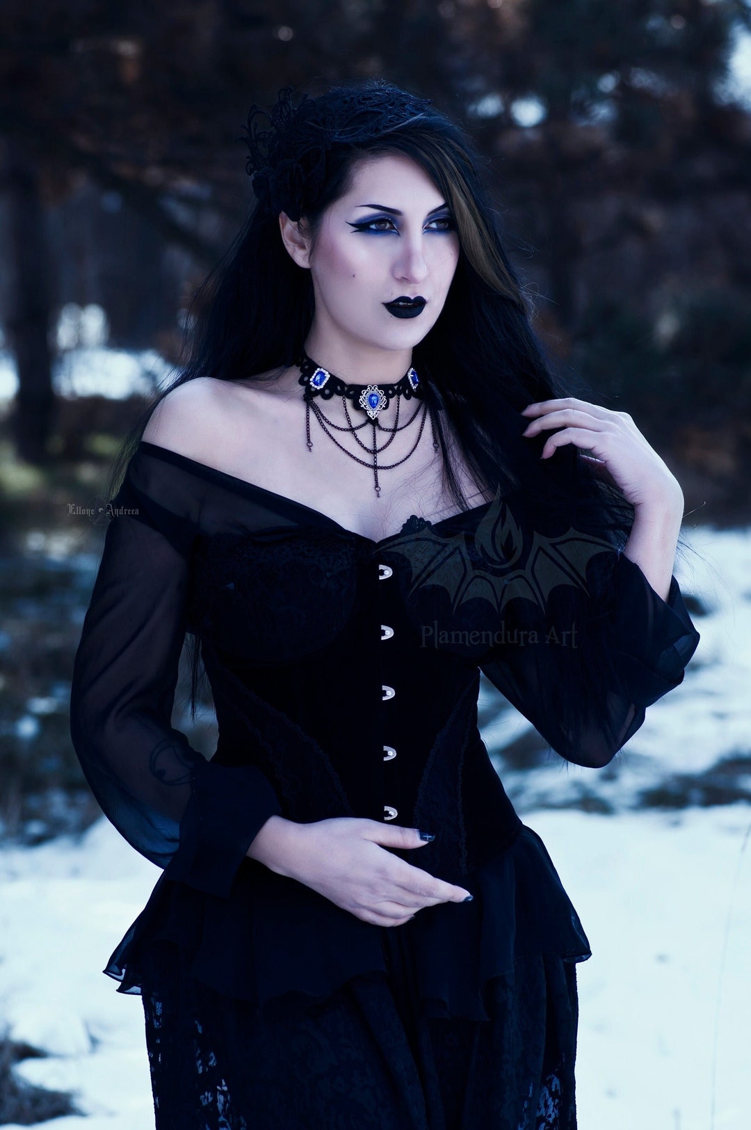 Ice Queen Black Lace Necklace With Blue and White Rhinestones With ...