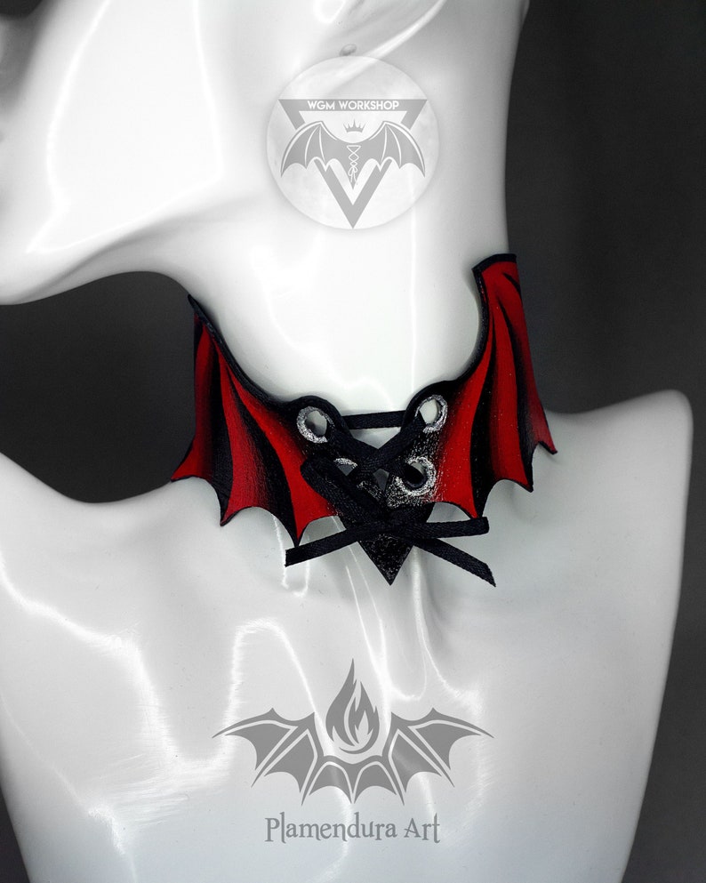 RED BAT WINGS Corset Choker Handmade & Hand-painted Gothic Dark Artwork ...