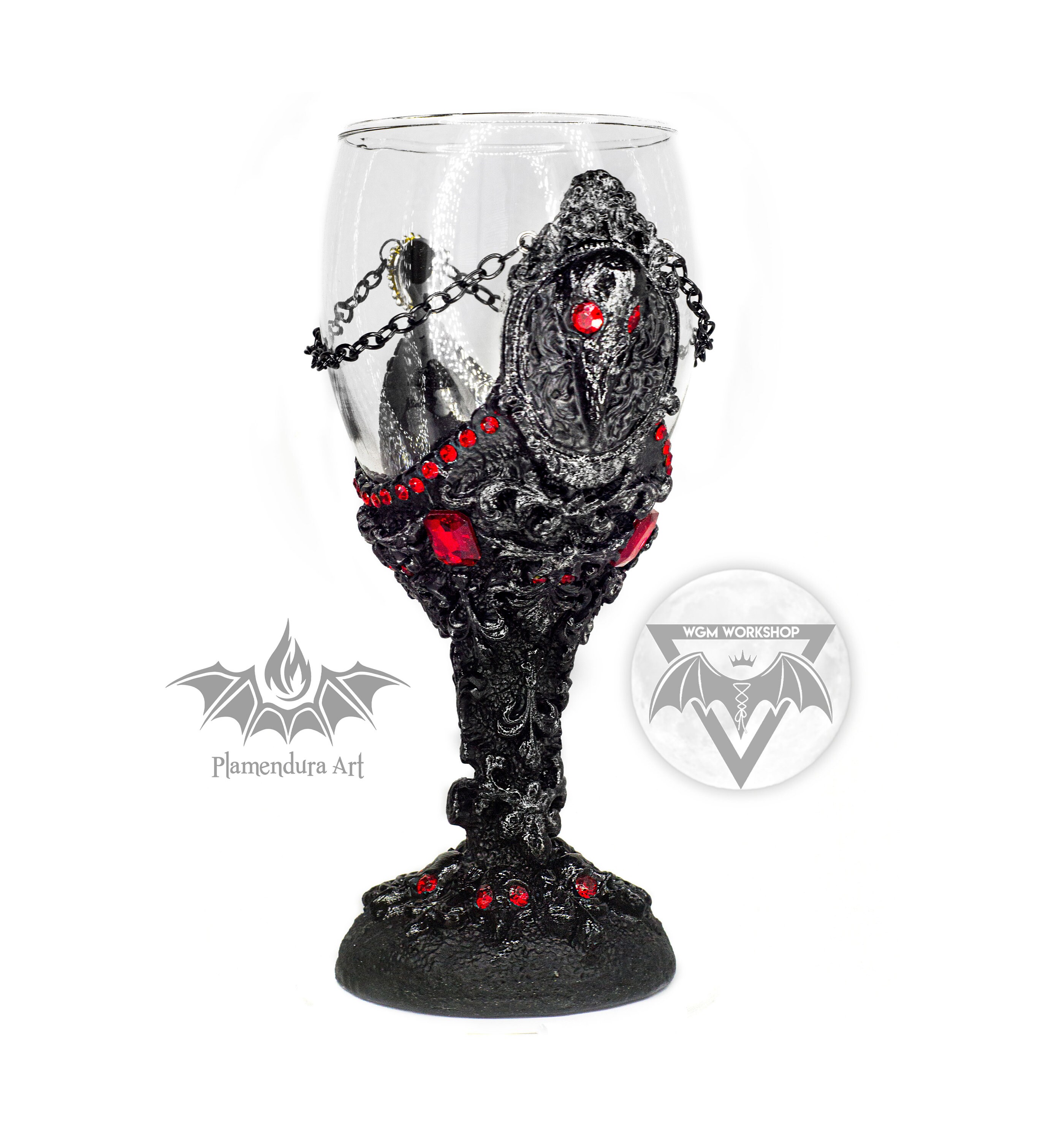 Raven Skulls One-of-a-kind Gothic Royalty Wine Glass Handmade ...