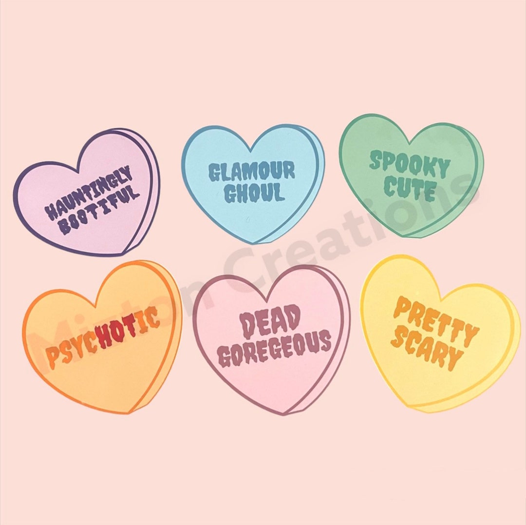 Candy Heart Goth Compliment Stickers Hauntingly Beautiful Pretty Scary ...