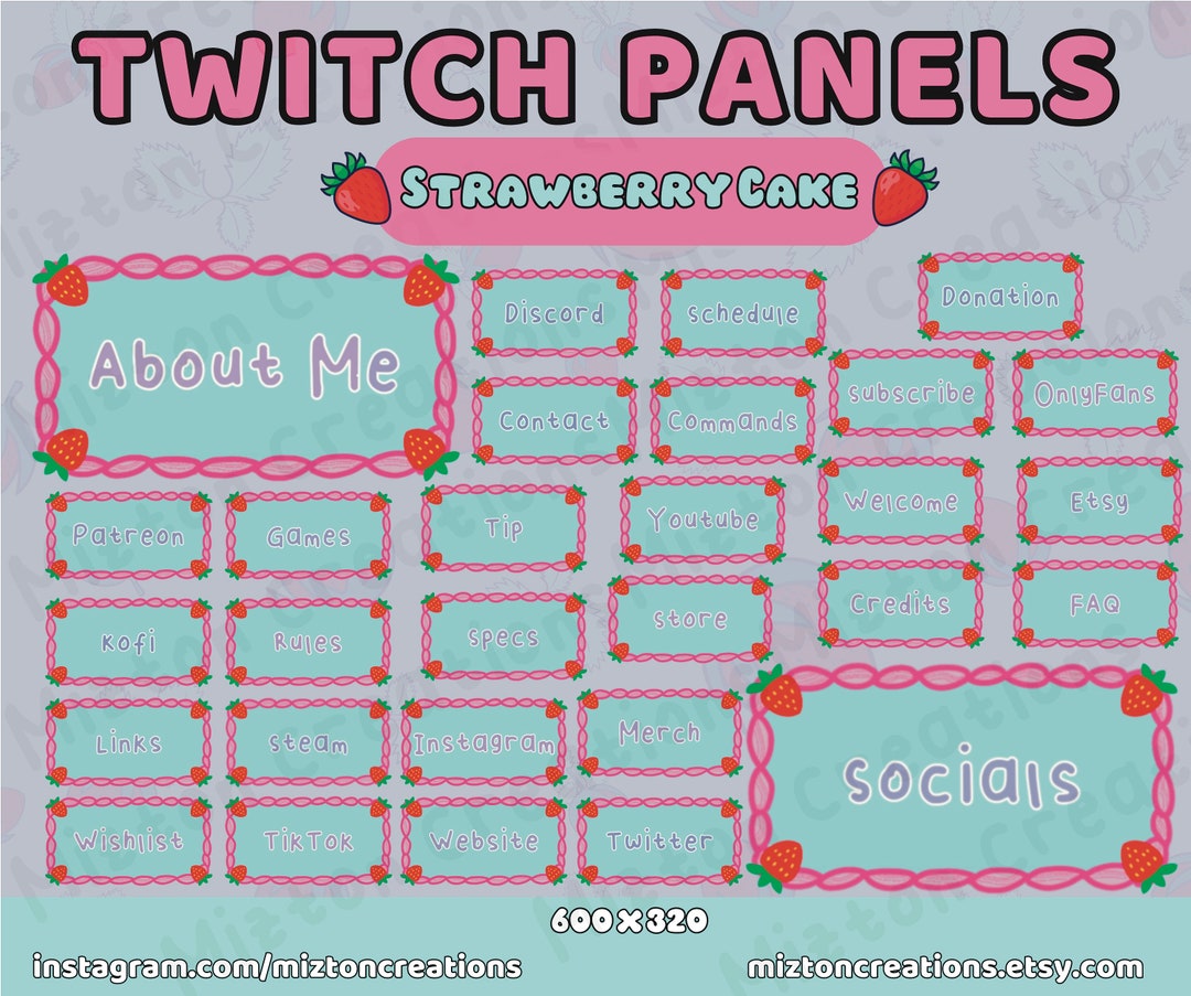 29 Kawaii Blue and Pink Cute Ichigo Strawberry Cake Twitch Panels ...