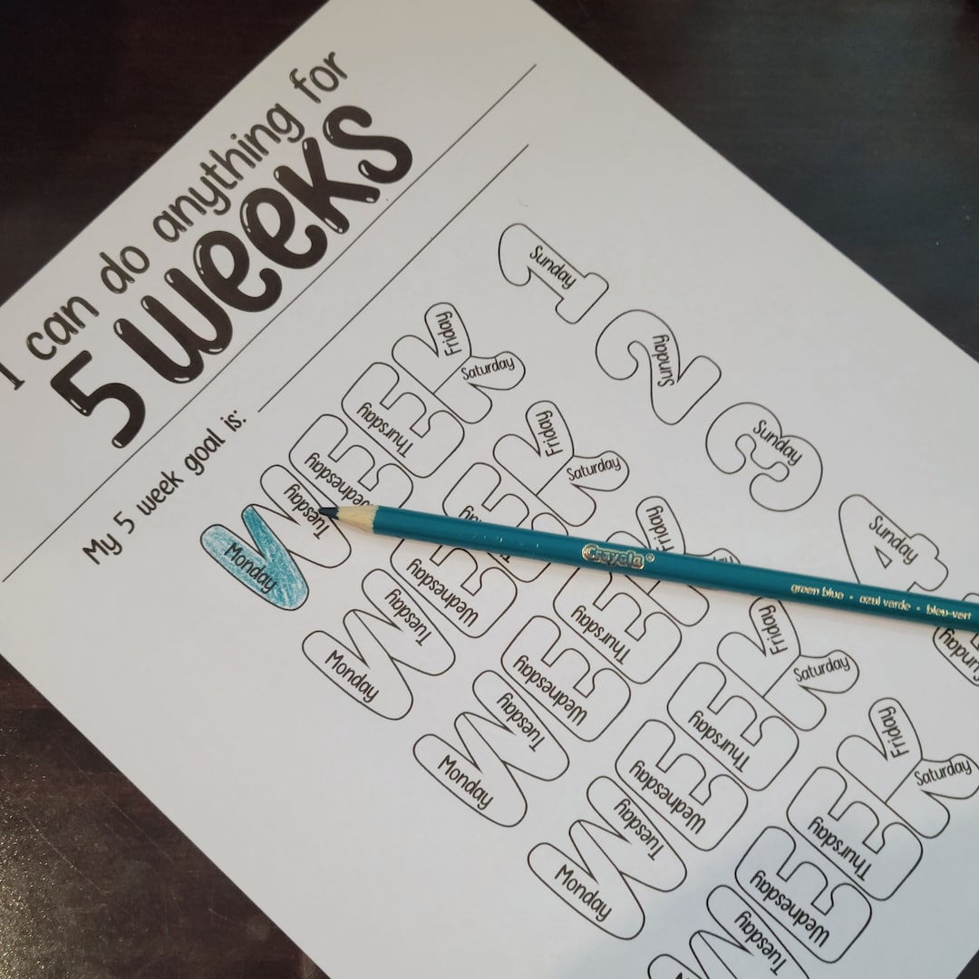 Five Week Goal Tracker I Can Do Anything for Five Weeks Weekly Tracker ...