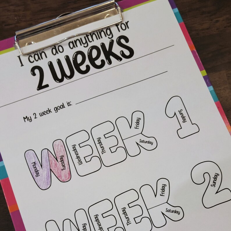 Two Week Goal Tracker - Printable Weekly Chart (digital Download) - Etsy