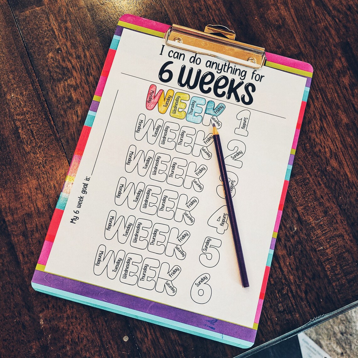 Six Week Goal Tracker - I Can Do Anything for Six Weeks - Weekly ...