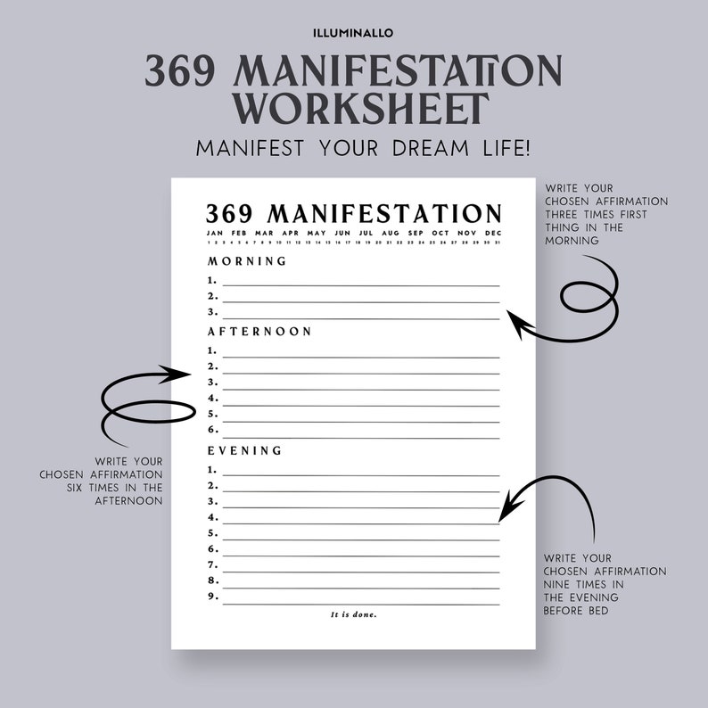 Manifestation Printables, Manifesting Worksheet, 369 Method, Law of ...