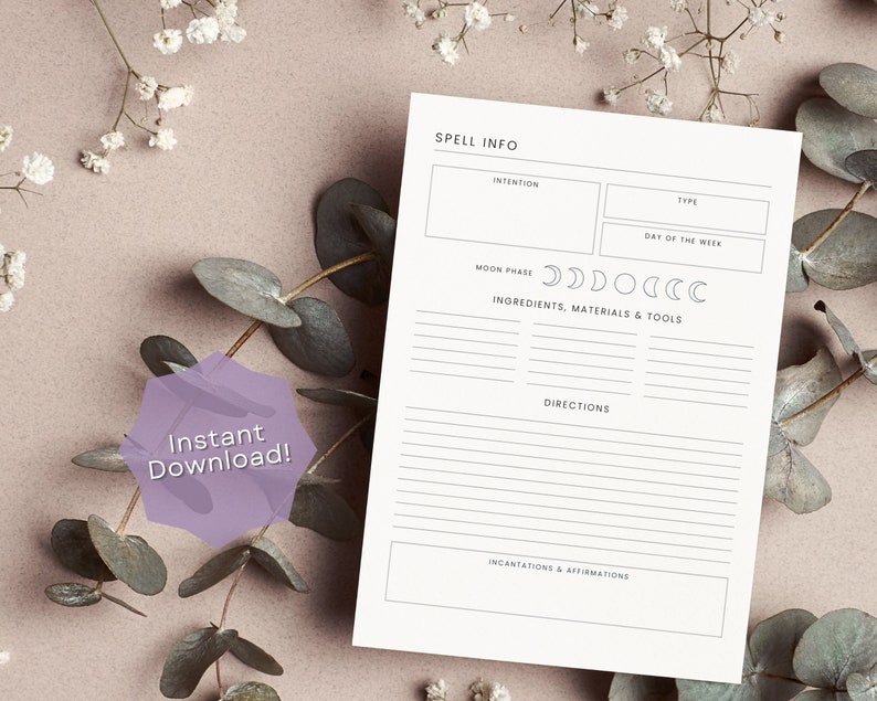 Printable Spell Worksheets, Spell Jar Template, Candle Spell, Printable ...