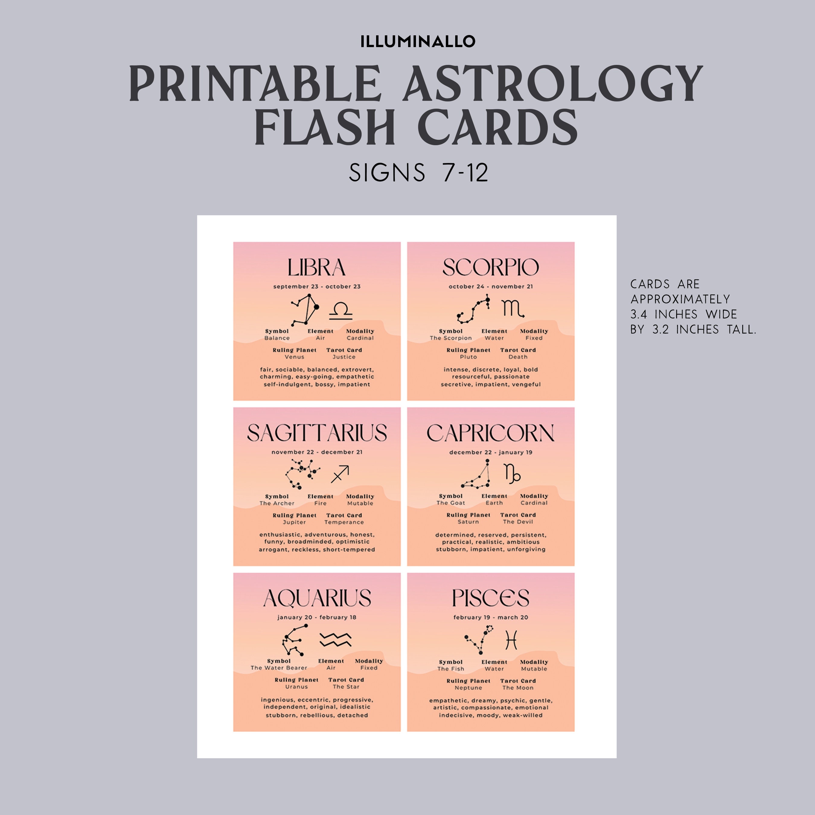 Astrology Flashcards Printable Astrology Flashcards Zodiac - Etsy