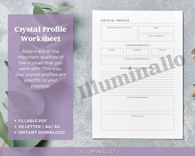 Printable Crystal Profile Worksheets Printable Grimoire - Etsy