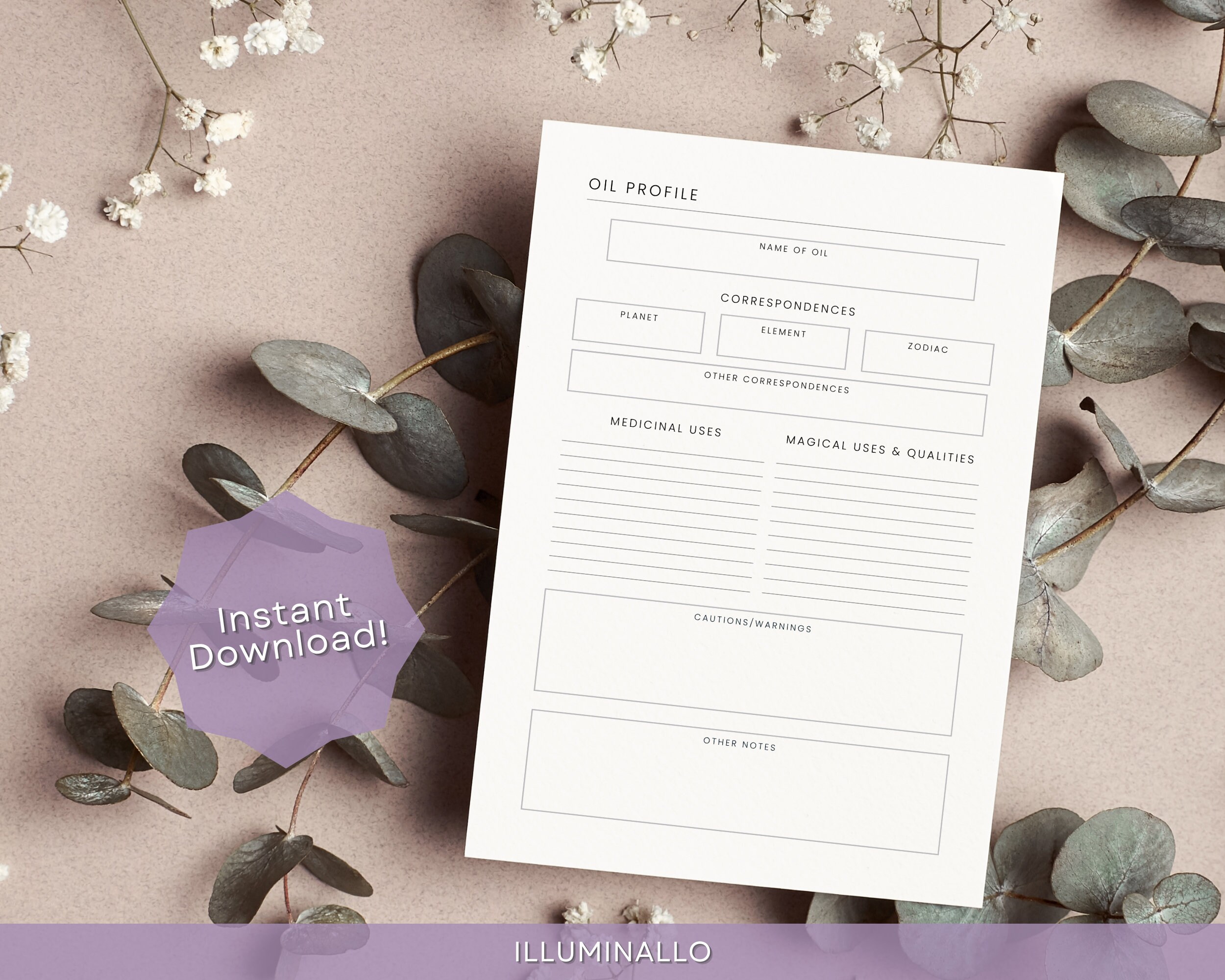 Printable Oil Profile Essential Oil Worksheet Printable - Etsy Canada