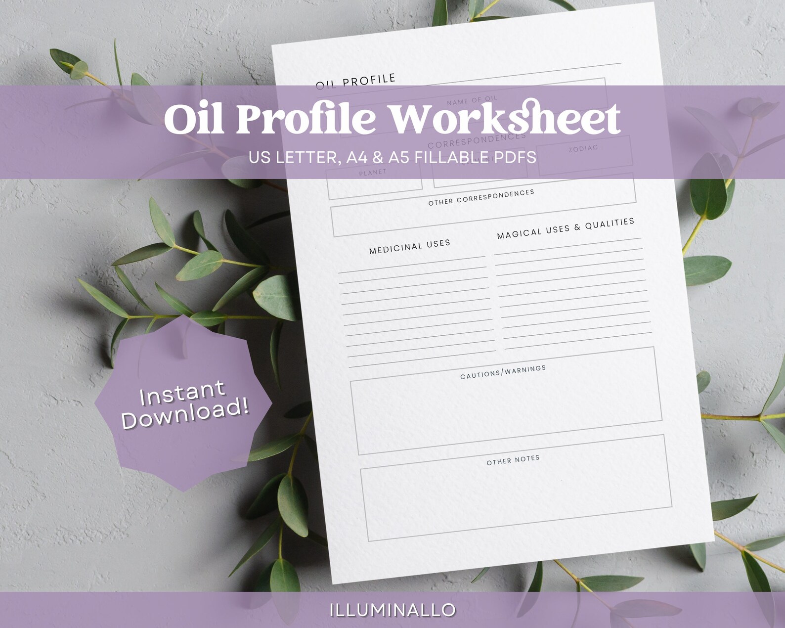 Printable Oil Profile Essential Oil Worksheet Printable - Etsy Canada
