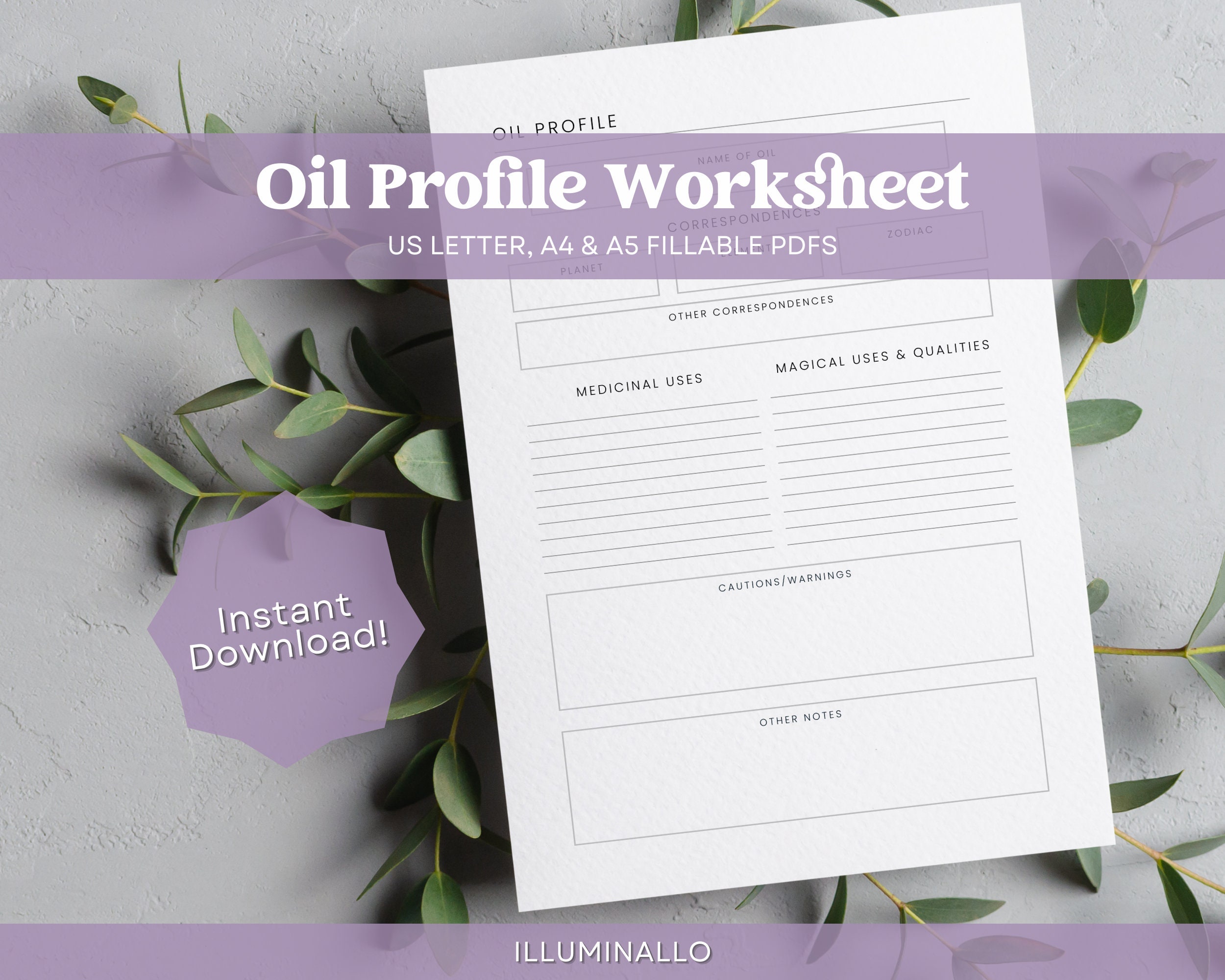 Printable Oil Profile Essential Oil Worksheet Printable - Etsy Canada