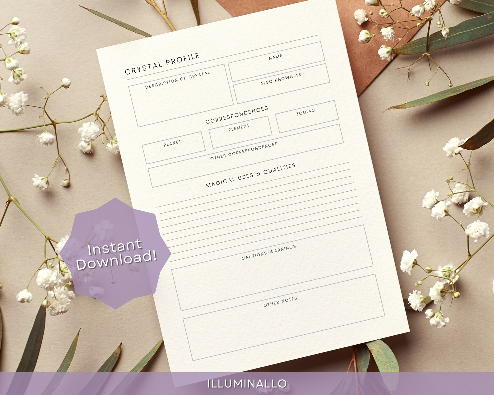 Printable Crystal Profile Worksheets Printable Grimoire - Etsy