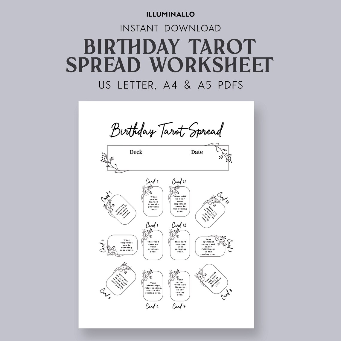 Printable Birthday Tarot Spread Worksheet Tarot Spread PDF - Etsy