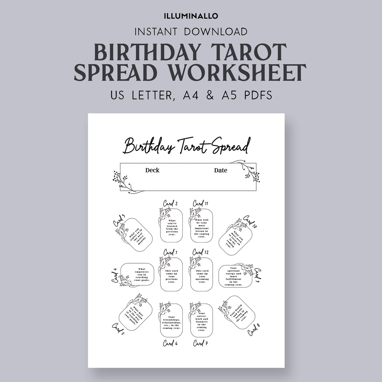 Printable Birthday Tarot Spread Worksheet Tarot Spread PDF - Etsy