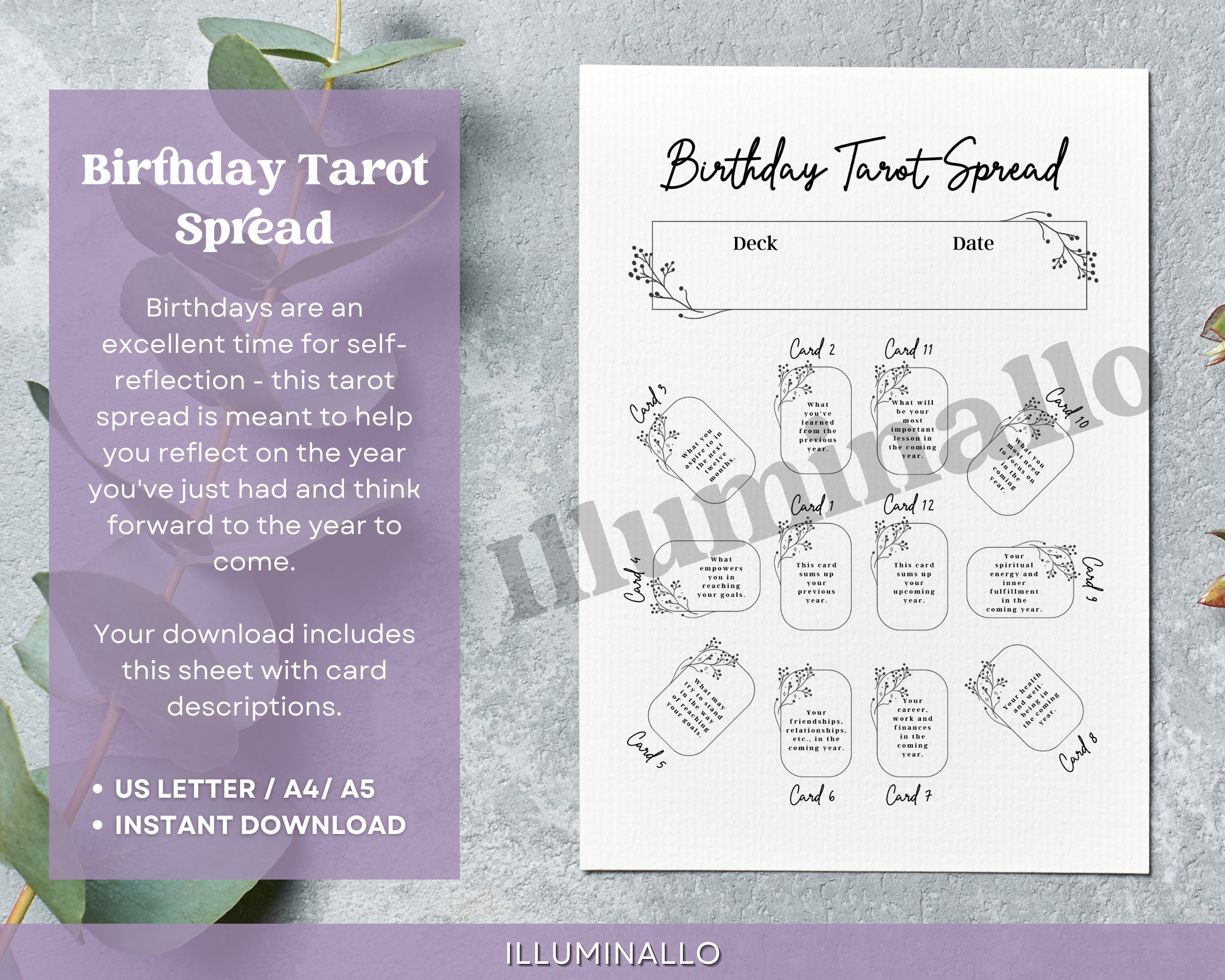 Printable Birthday Tarot Spread Worksheet, Tarot Spread PDF, Tarot ...
