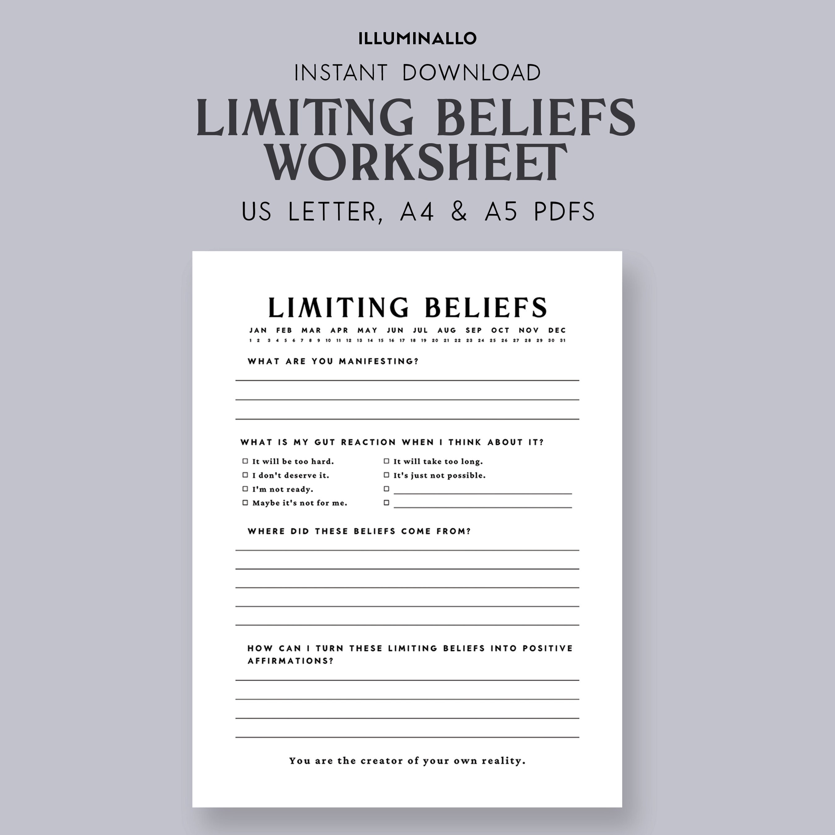 Limiting Beliefs Printable Worksheet, Manifesting Planner Printable ...