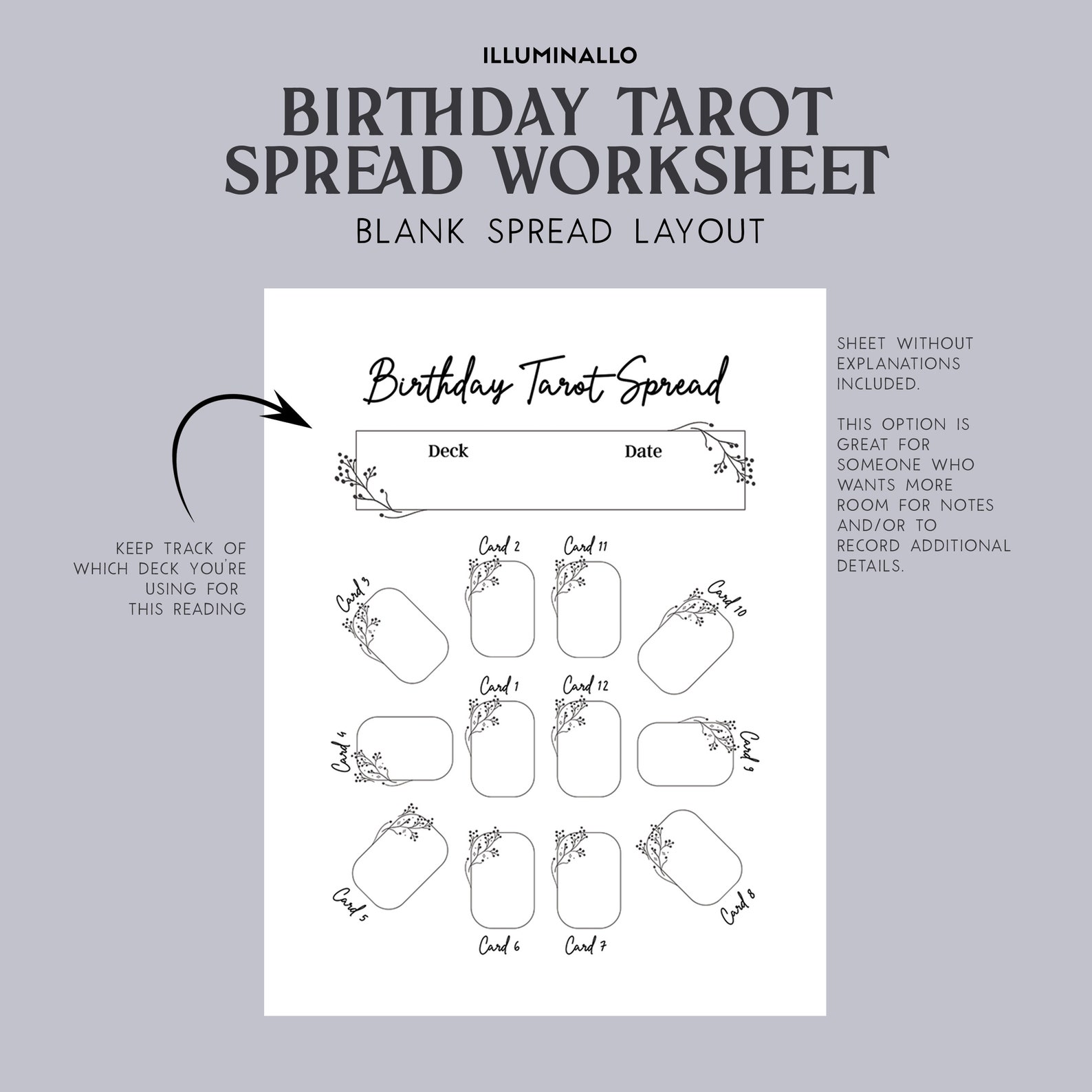 Printable Birthday Tarot Spread Worksheet Tarot Spread PDF - Etsy
