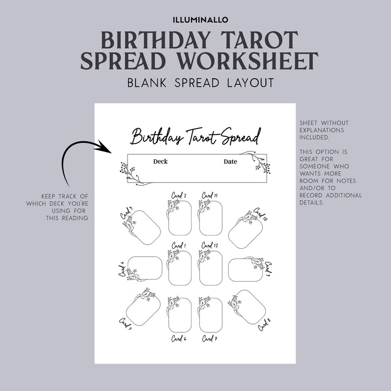 Printable Birthday Tarot Spread Worksheet Tarot Spread PDF - Etsy