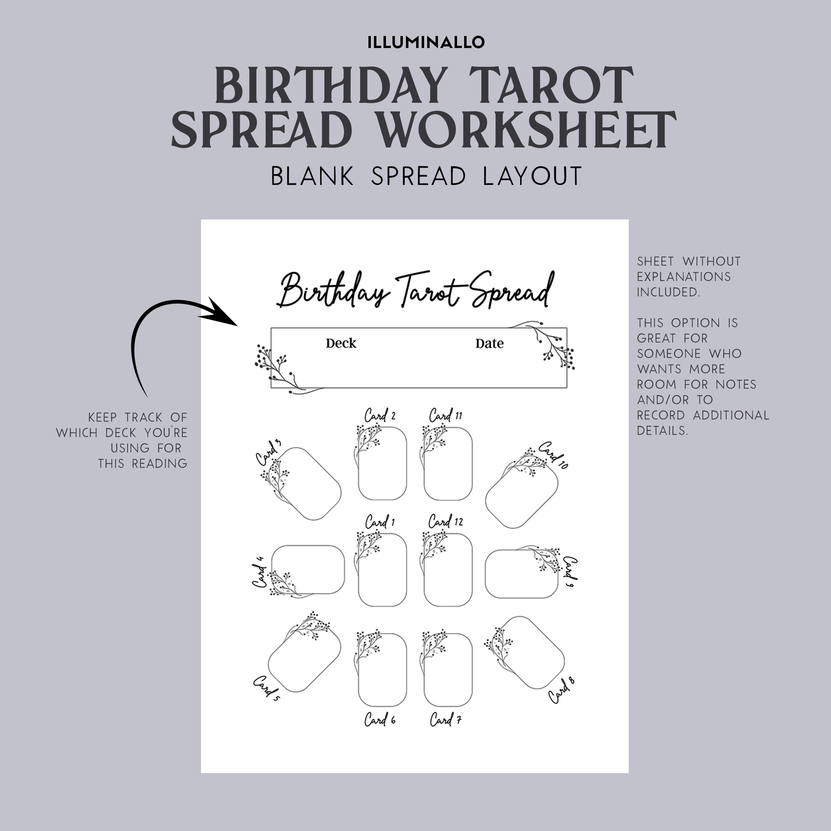 Printable Birthday Tarot Spread Worksheet Tarot Spread PDF - Etsy