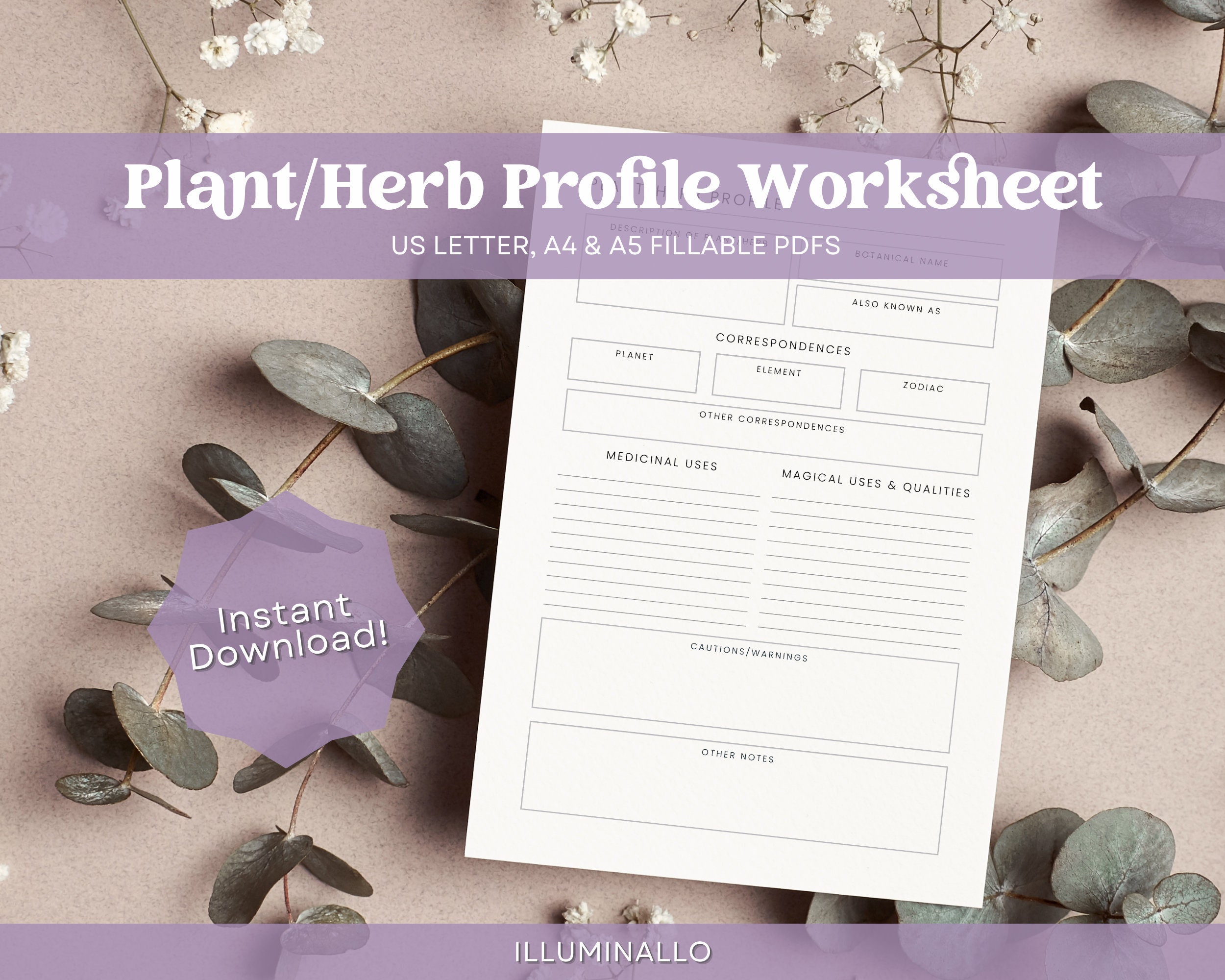 Printable Herb Profile Printable Plant Profile Printable - Etsy