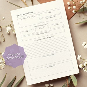 Printable Crystal Profile Worksheets, Printable Grimoire Pages ...