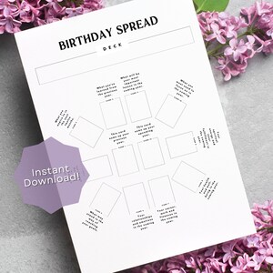 Birthday Tarot Spread Worksheet, Printable Tarot Spreads, Tarot Spread ...