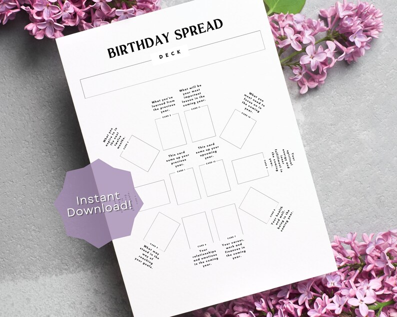 Birthday Tarot Spread Worksheet, Printable Tarot Spreads, Tarot Spread ...