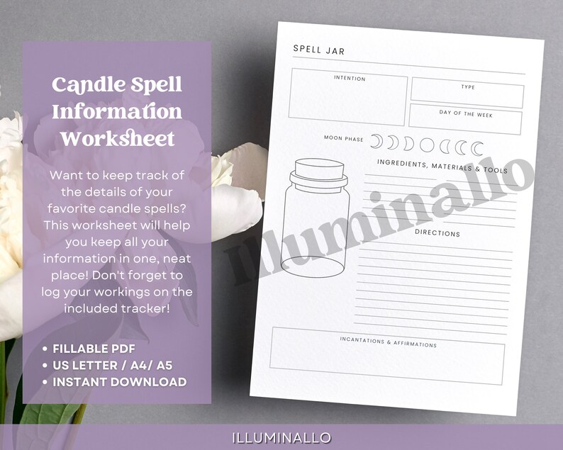 Printable Spell Worksheets, Spell Jar Template, Candle Spell, Printable ...