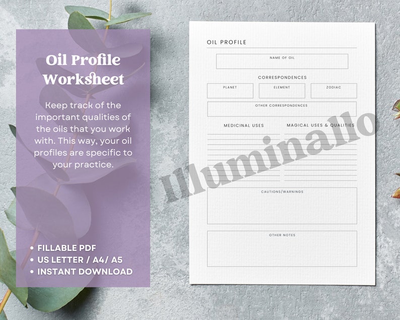 Printable Oil Profile, Essential Oil Worksheet, Printable Grimoire ...