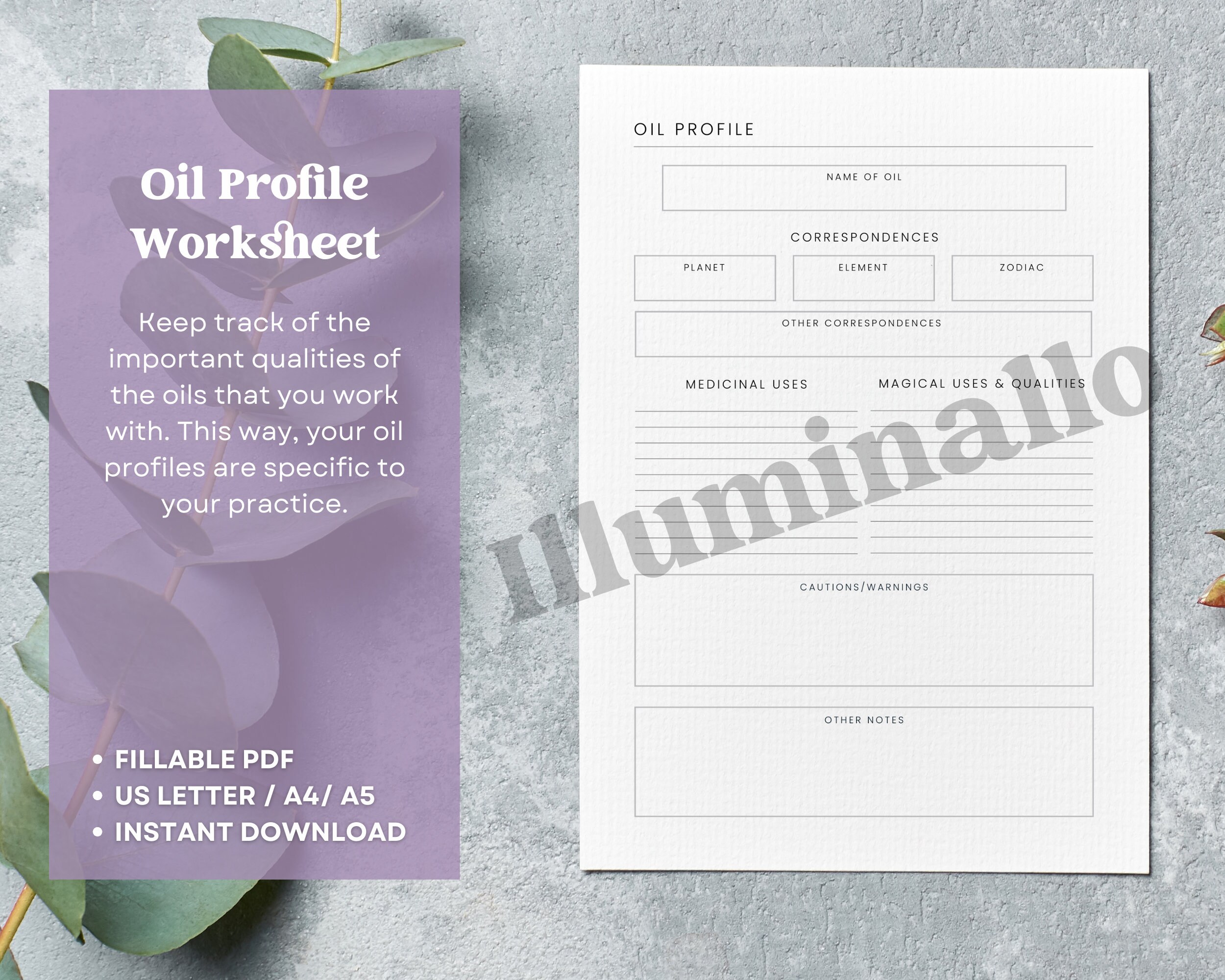Printable Oil Profile, Essential Oil Worksheet, Printable Grimoire ...