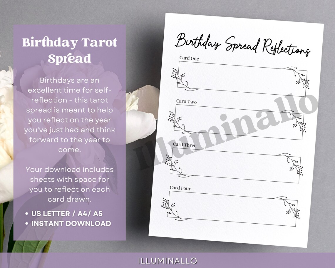 Printable Birthday Tarot Spread Worksheet, Tarot Spread PDF, Tarot ...