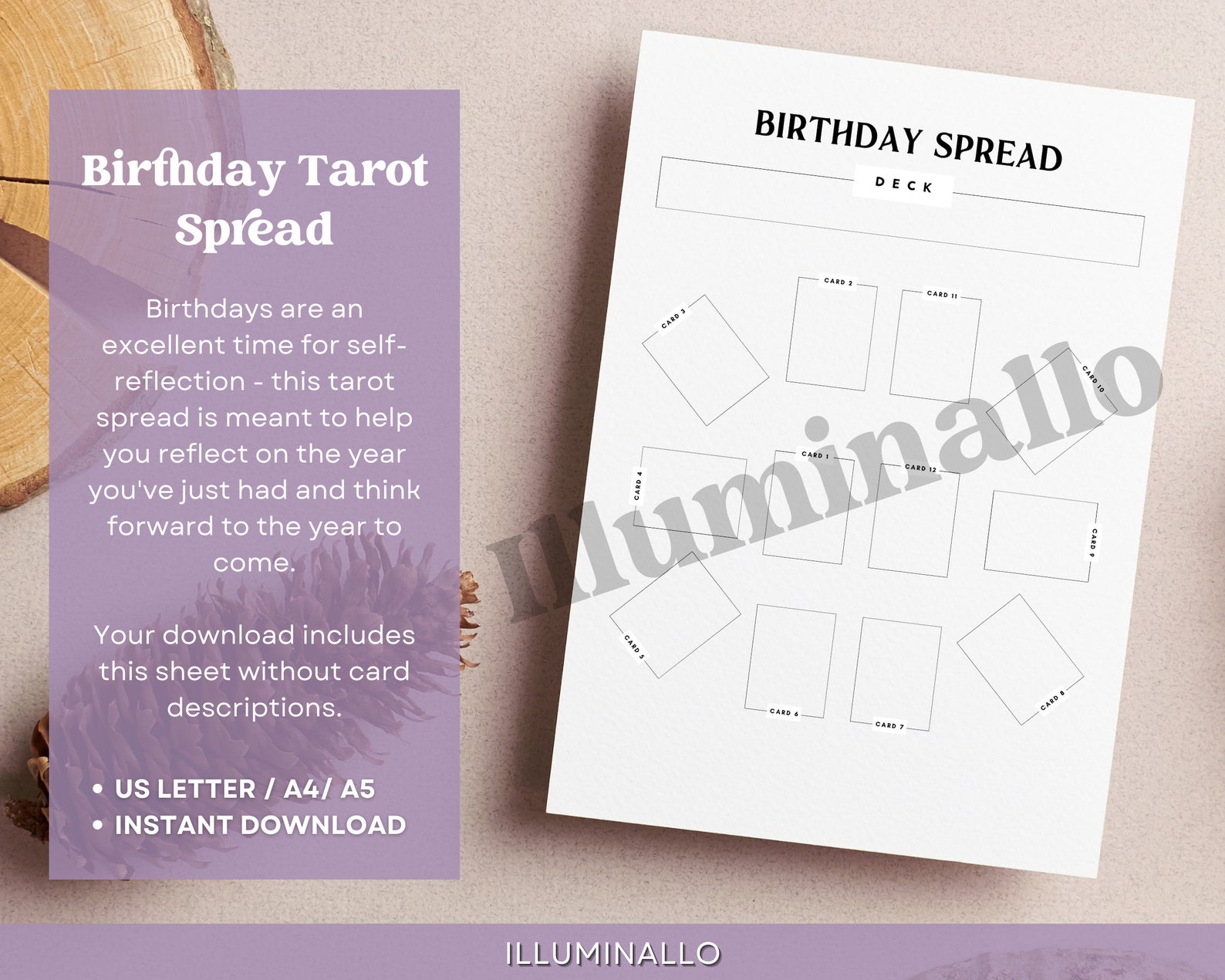 Birthday Tarot Spread Worksheet, Printable Tarot Spreads, Tarot Spread ...