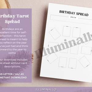 Birthday Tarot Spread Worksheet, Printable Tarot Spreads, Tarot Spread ...