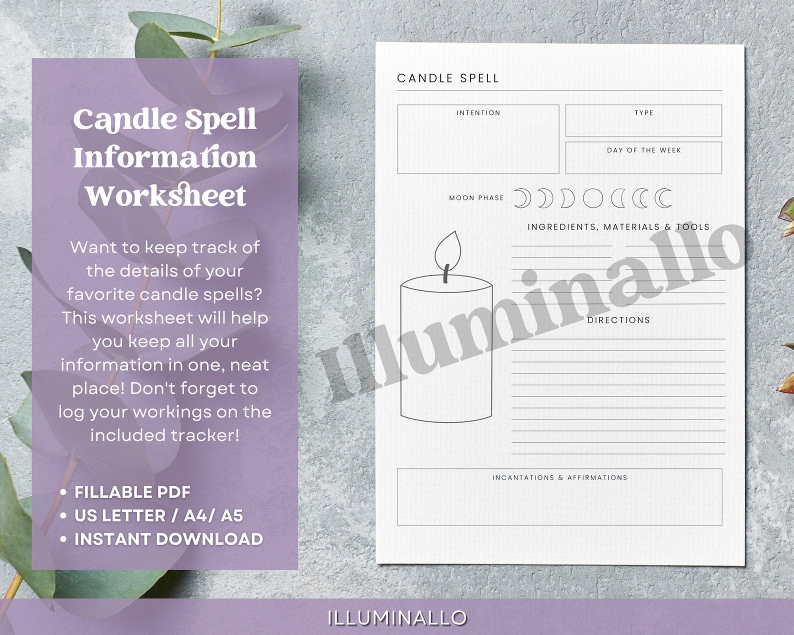 Printable Spell Worksheets, Spell Jar Template, Candle Spell, Printable ...
