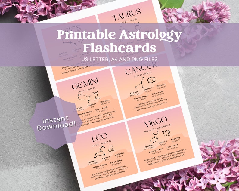 Astrology Flashcards, Printable Astrology Flashcards, Zodiac Flashcard ...