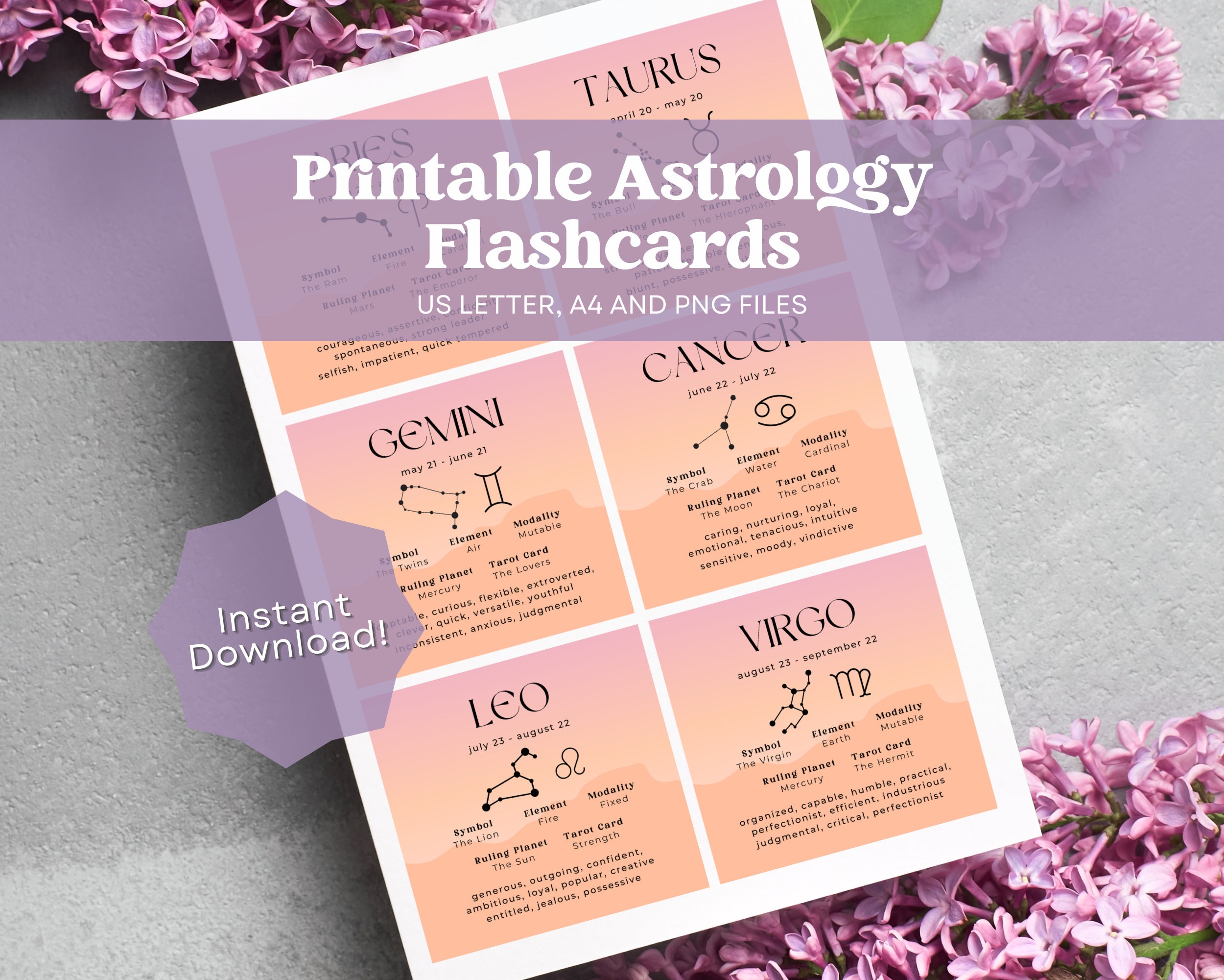 Astrology Flashcards, Printable Astrology Flashcards, Zodiac Flashcard ...