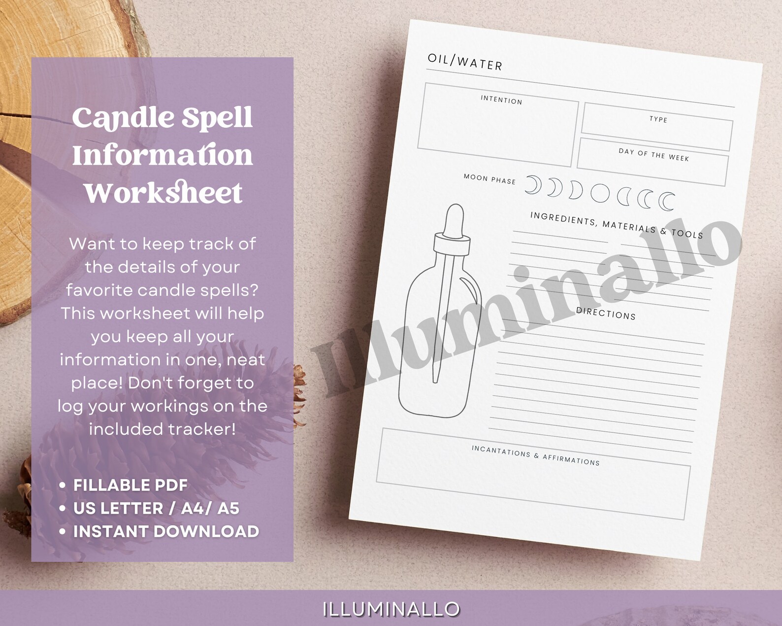 Printable Spell Worksheets, Spell Jar Template, Candle Spell, Printable ...