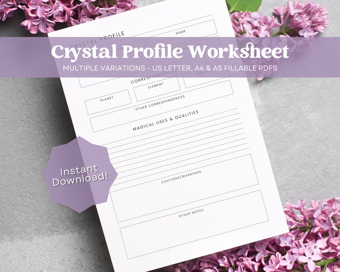 Printable Crystal Profile Worksheets, Printable Grimoire Pages ...