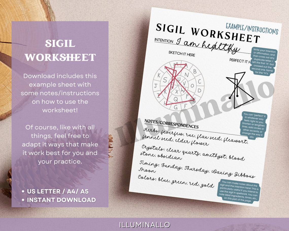 Sigil Making Printable Worksheet, Grimoire Pages Printable, Printable ...