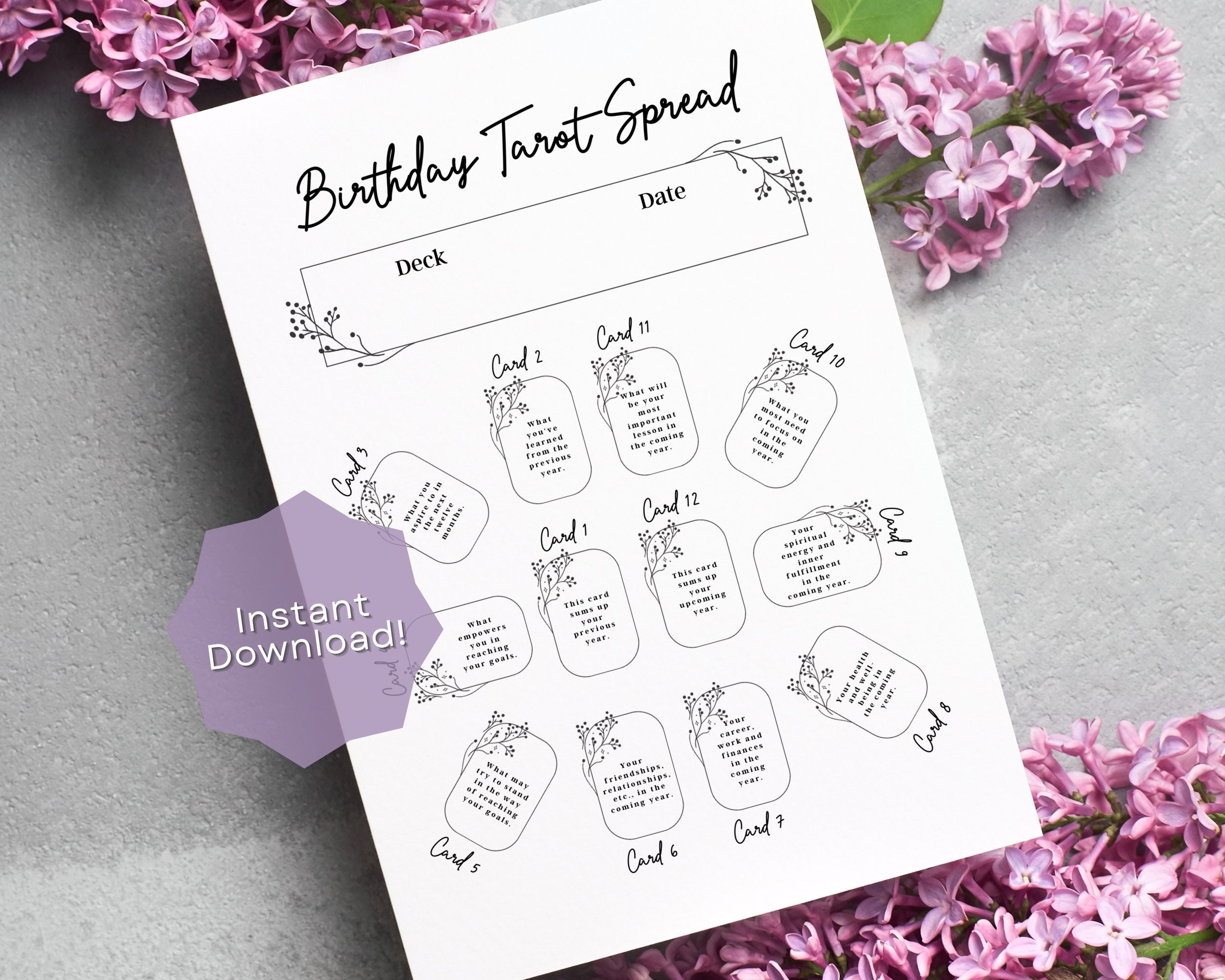 Printable Birthday Tarot Spread Worksheet, Tarot Spread PDF, Tarot ...