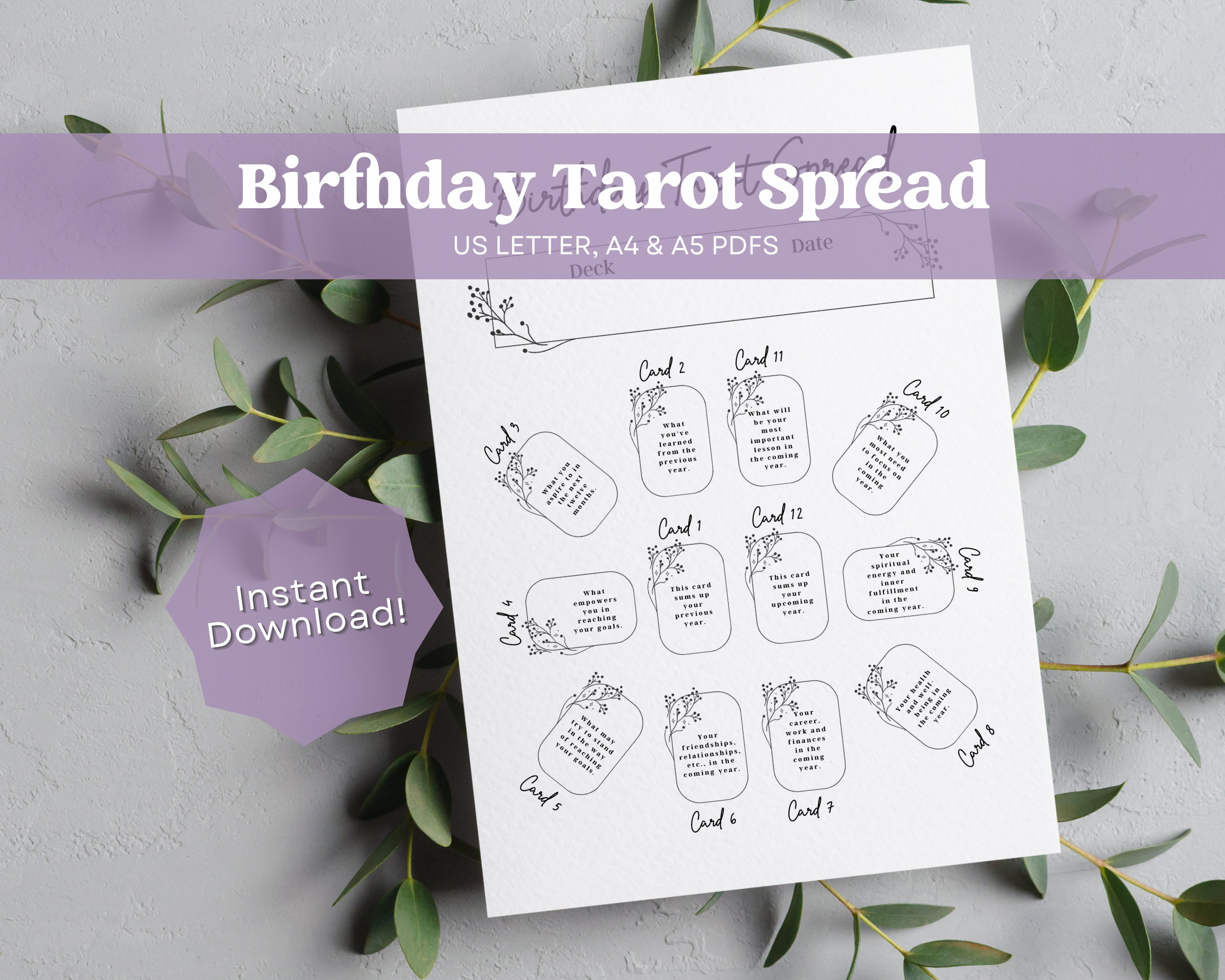 Printable Birthday Tarot Spread Worksheet, Tarot Spread PDF, Tarot ...
