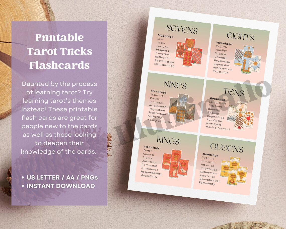 Tarot Flashcards, Tarot Cheat Sheet Printable, Learning Tarot Cards ...