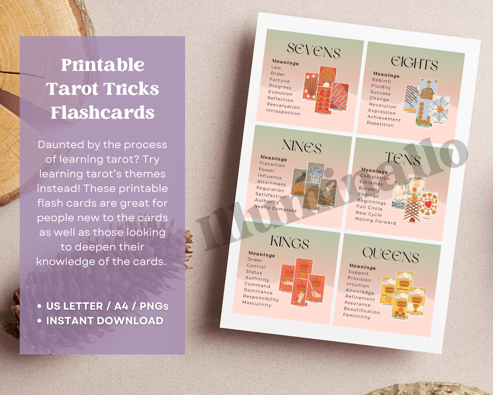 Tarot Flashcards, Tarot Cheat Sheet Printable, Learning Tarot Cards ...