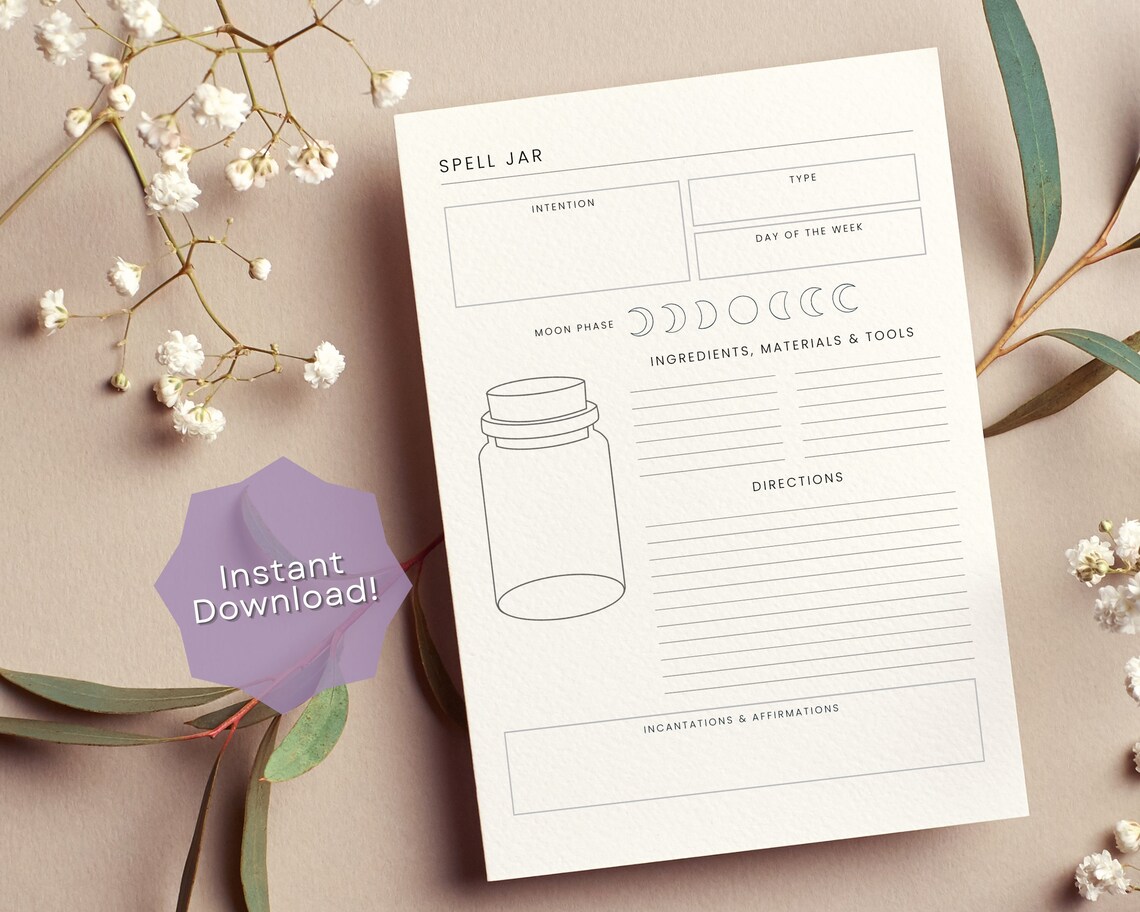 Printable Spell Worksheets, Spell Jar Template, Candle Spell, Printable ...