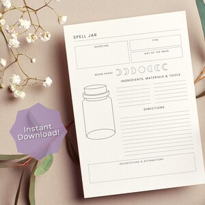 Printable Spell Worksheets, Spell Jar Template, Candle Spell, Printable ...