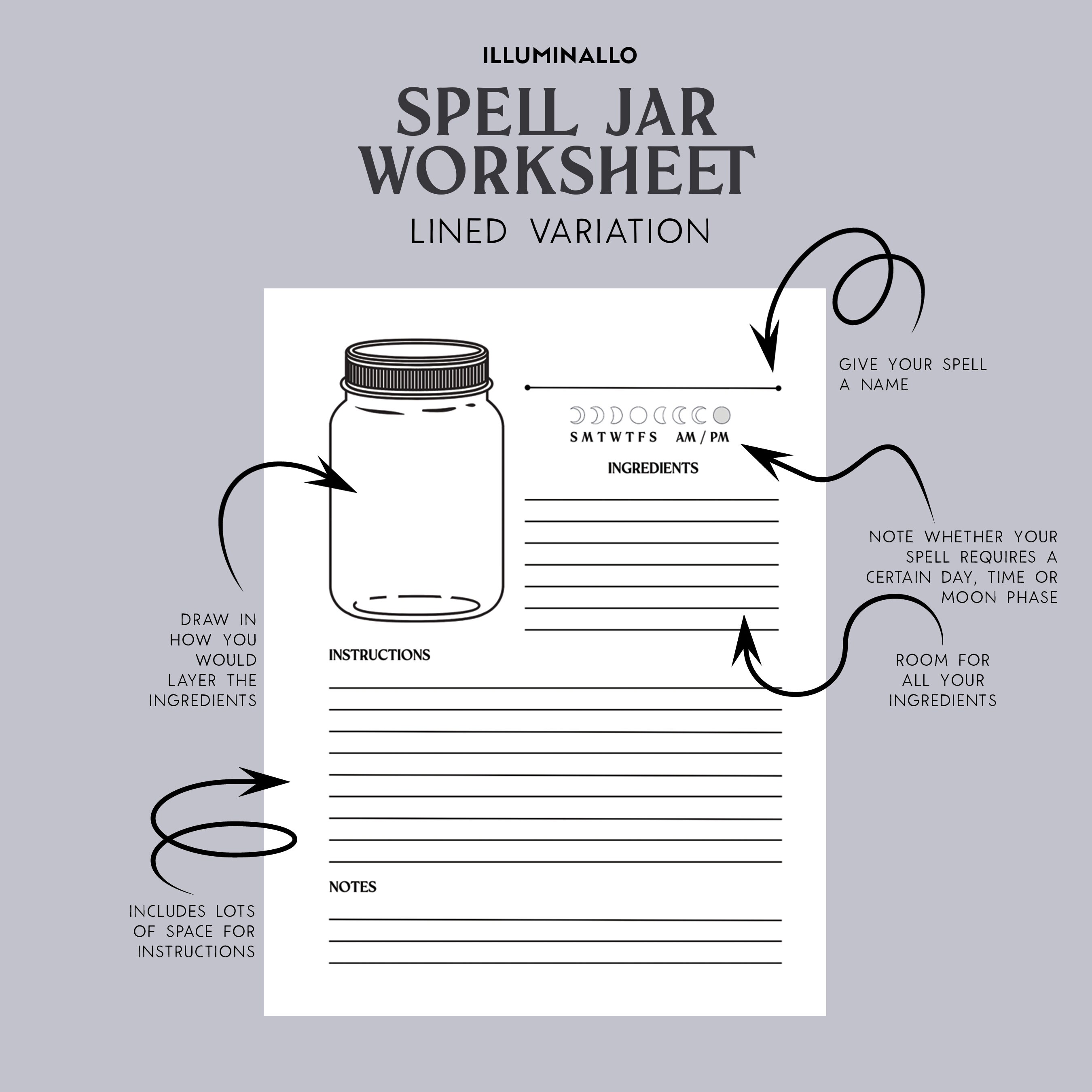 Spell Jar, Spell Jar Printable Worksheet, Magic Worksheet Printable ...