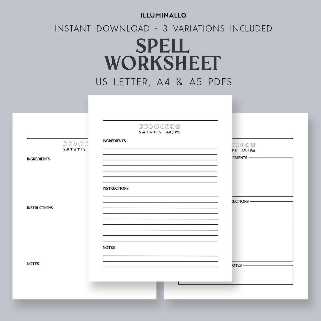 Spellwork Worksheet, Printable Spellwork PDF, Printable Witch Worksheet ...