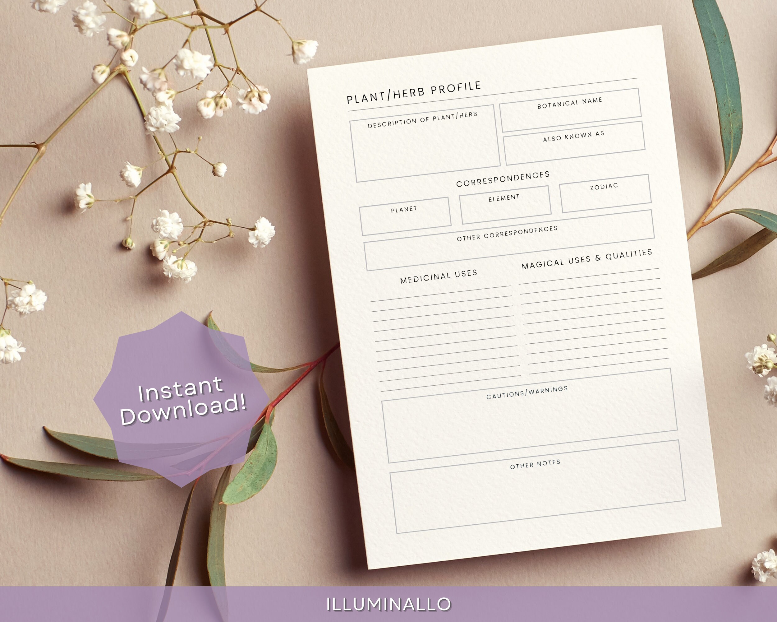 Printable Herb Profile Printable Plant Profile Printable - Etsy