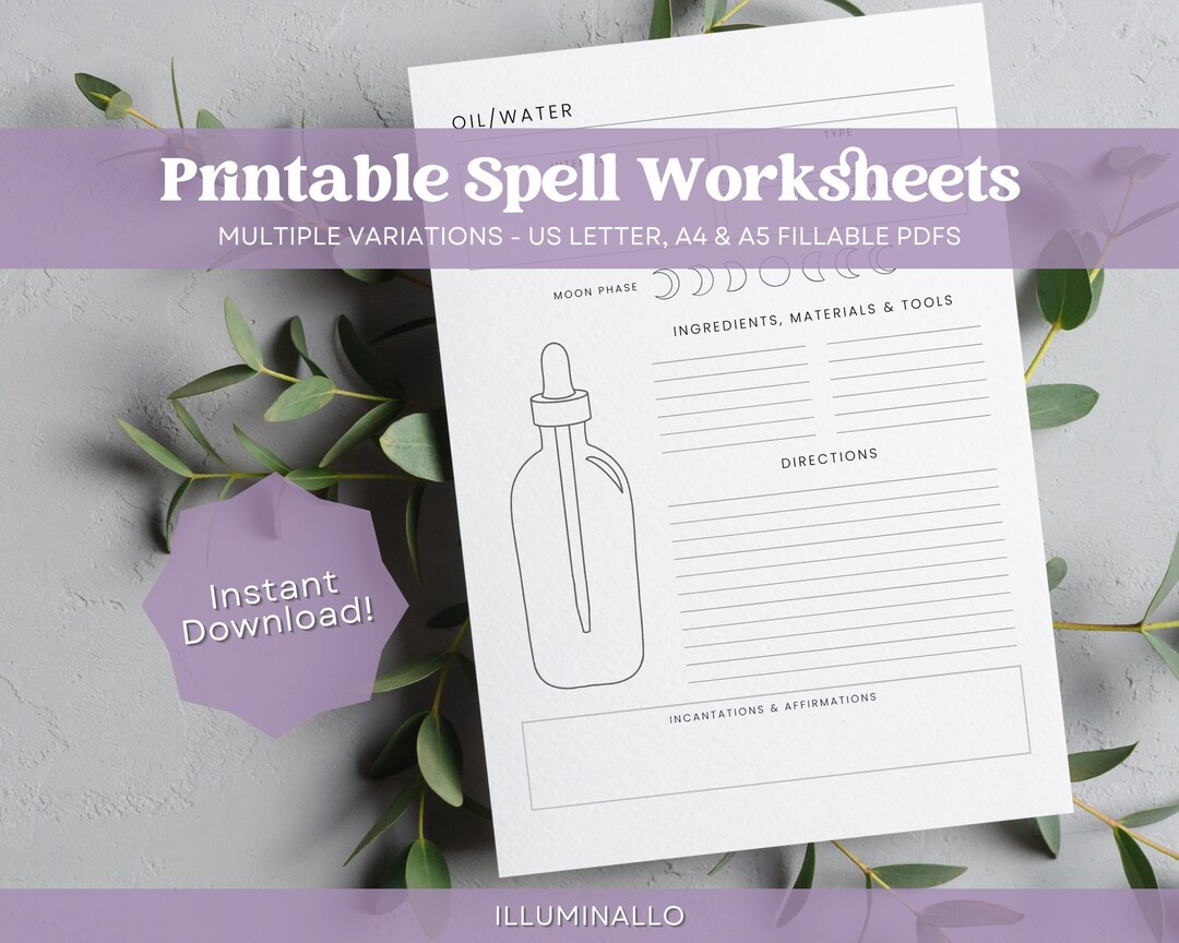 Printable Spell Worksheets Spell Jar Template Candle Spell - Etsy
